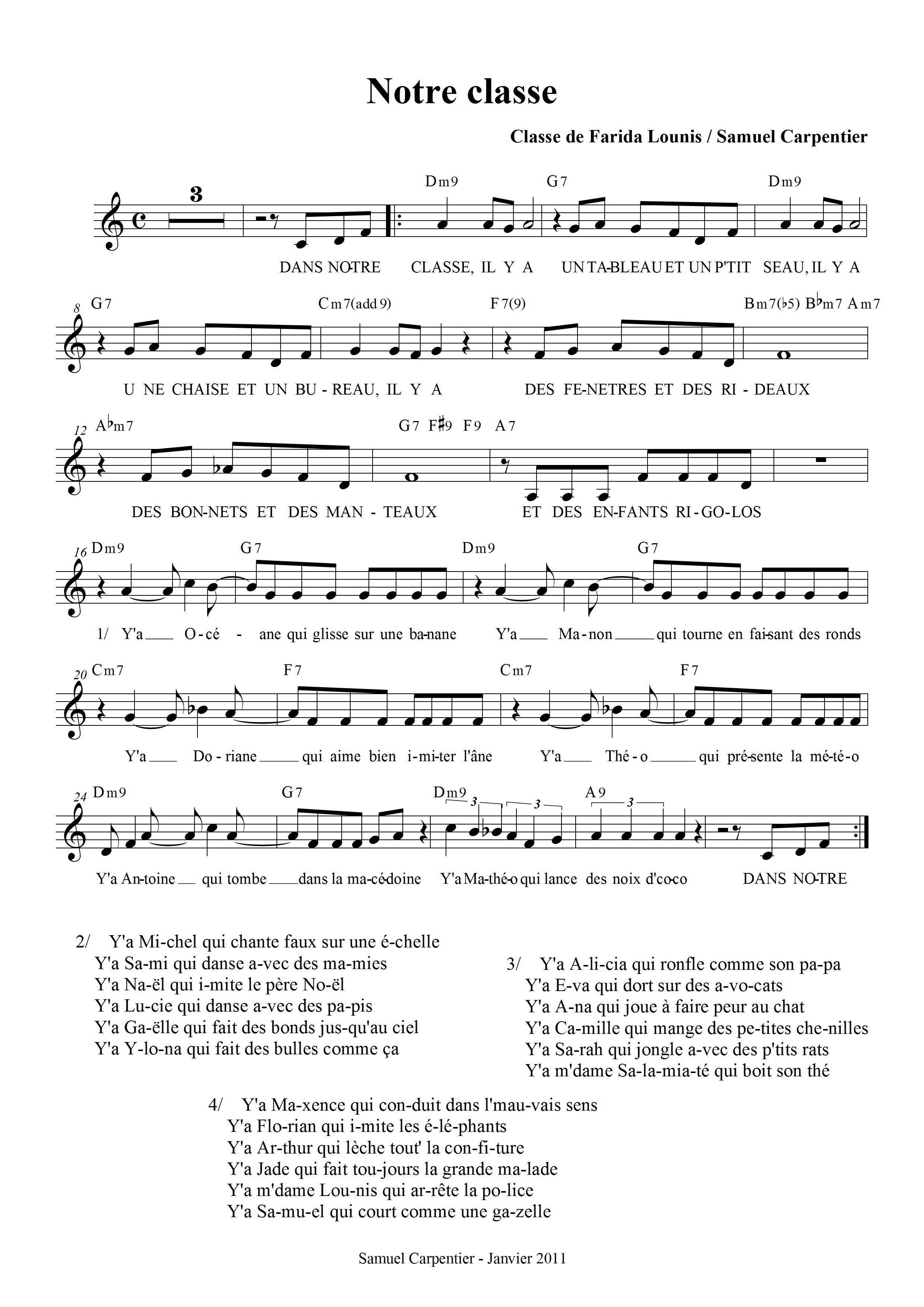 Création de chanson "Notre classe"